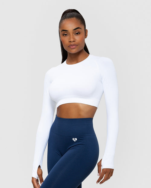Power Seamless Long Sleeve Crop Top White | Women's Best